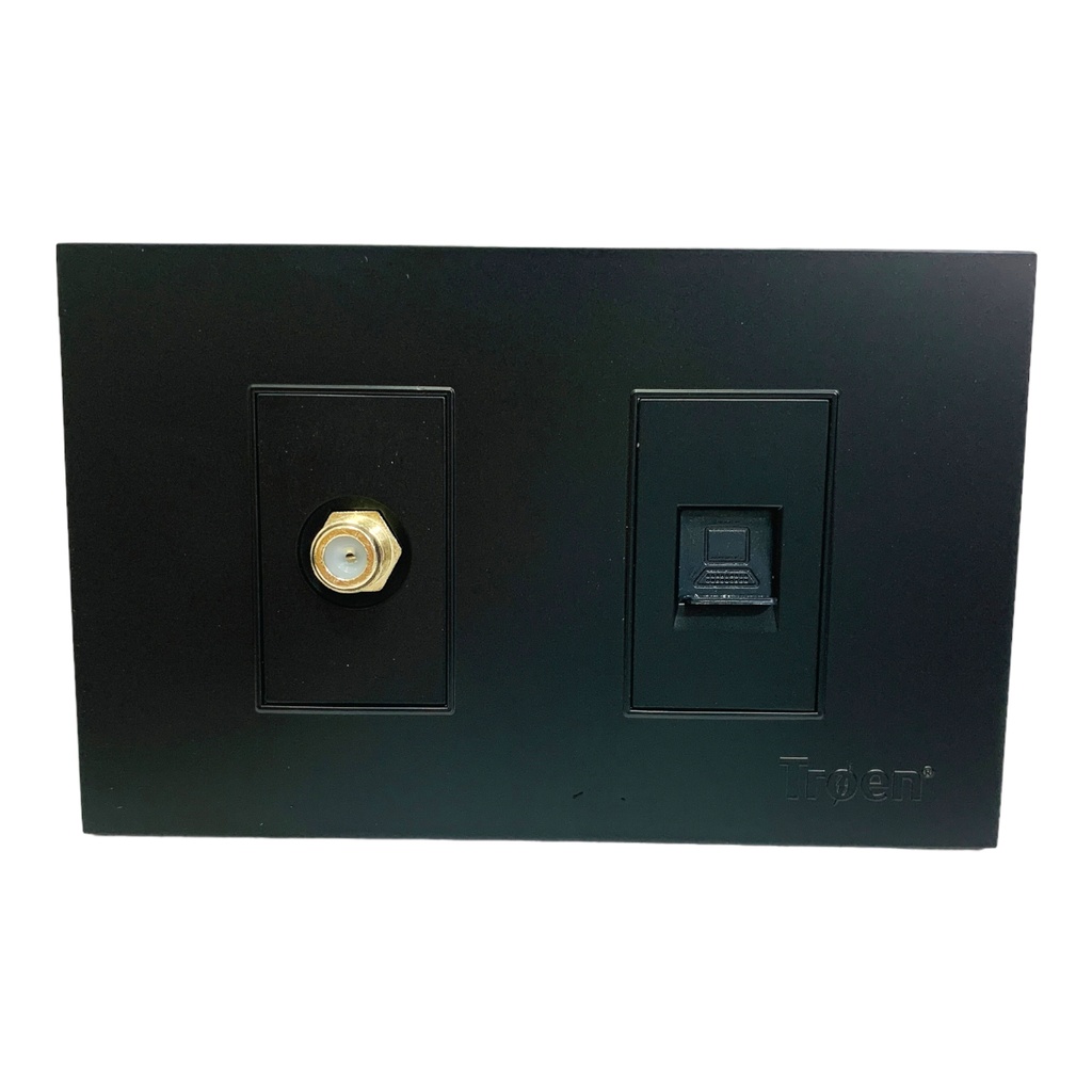 TOMA PARA CABLE COAXIAL Y RED RJ45 DE PARED NEGRO TROEN | Litani Import ...